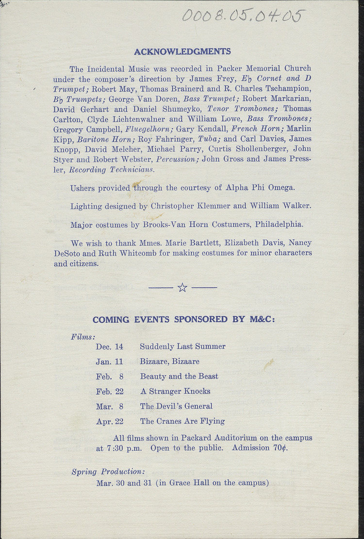 Playbill for Julius Caesar, performed on Dec. 8, 9, and 10, 1966 ...