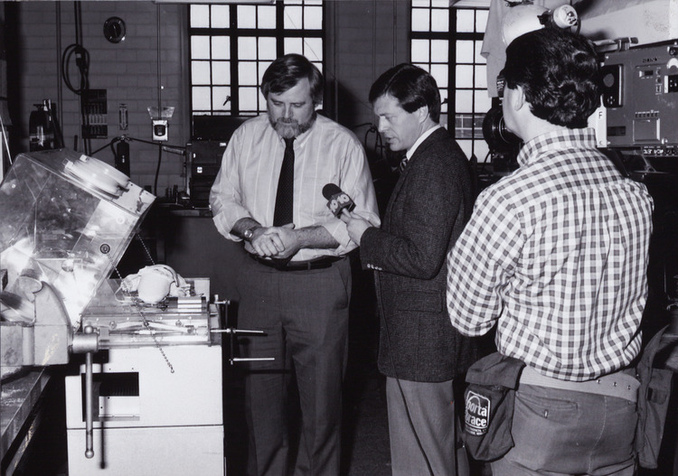 Professor of Mechanical engineering John Ochs being interviewed by ...