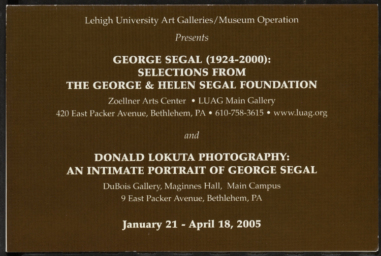 George Segal and Donald Lokuta Exhibitions (Invitation to Reception ...