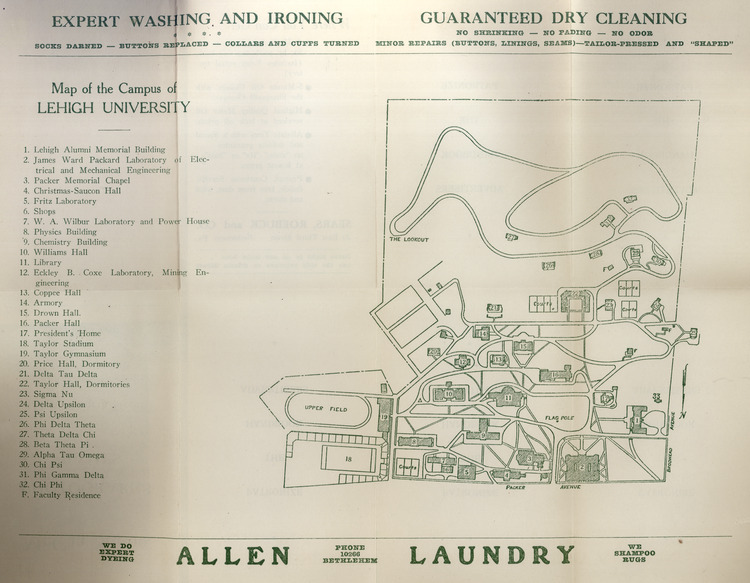 Campus map from 1936-1937 Lehigh students' hand-book | Lehigh Preserve