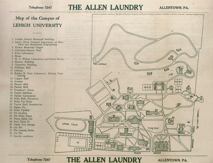 Campus map from 1934-1935 Lehigh students' hand-book | Lehigh Preserve