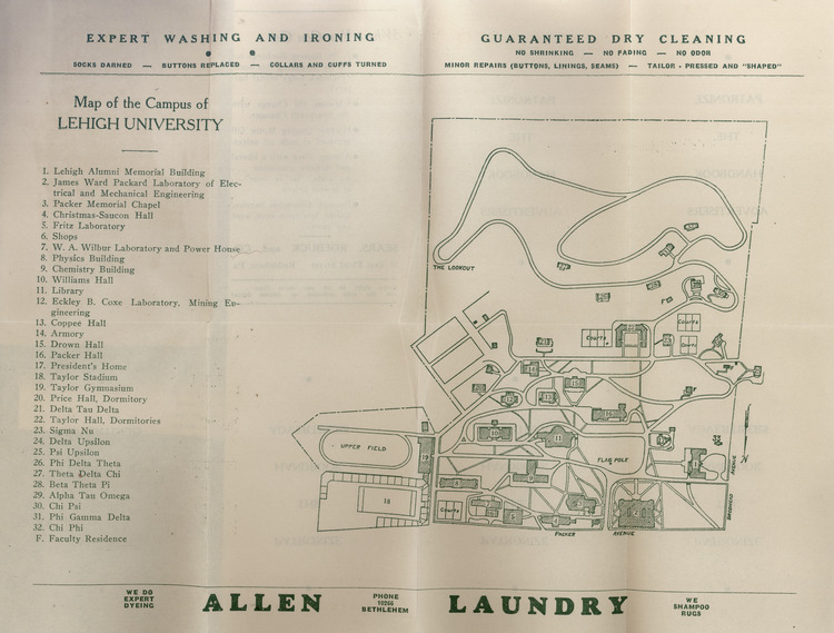 Campus map from 1935-1936 Lehigh students' hand-book | Lehigh Preserve