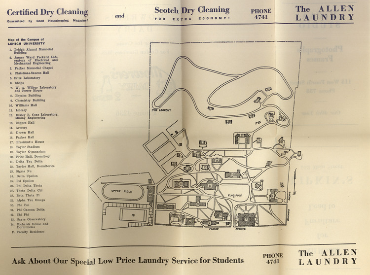 Campus map from 1940-1941 Lehigh students' hand-book | Lehigh Preserve