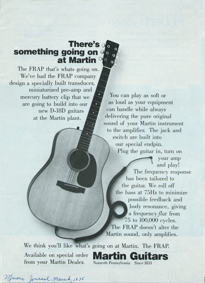Advertisement for Martin Model D-18D acoustic-electric guitar, 1975 ...