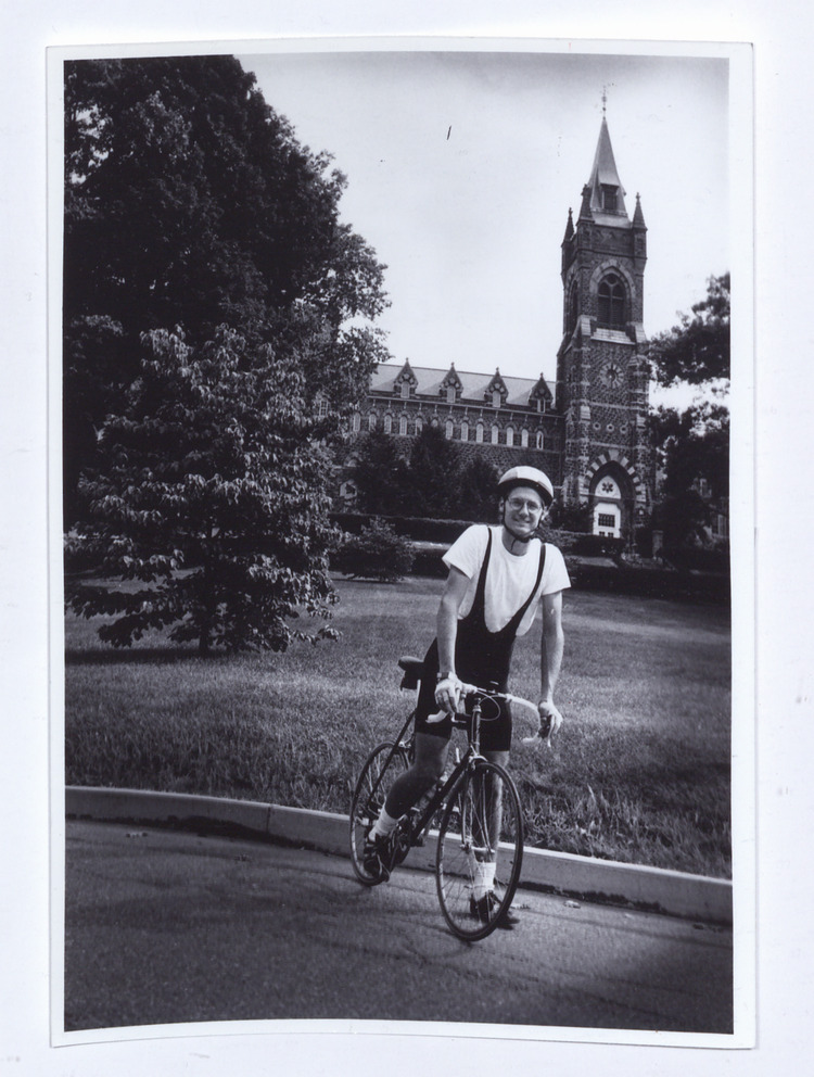 Pat Gormley biking in front of University Center | Lehigh Preserve