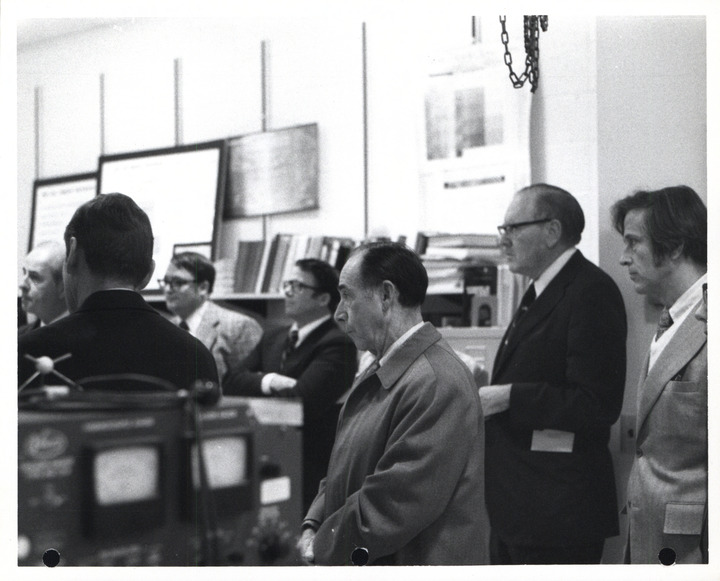 Group of men at the Ceremony for Dedication of Sherman Fairchild Center ...