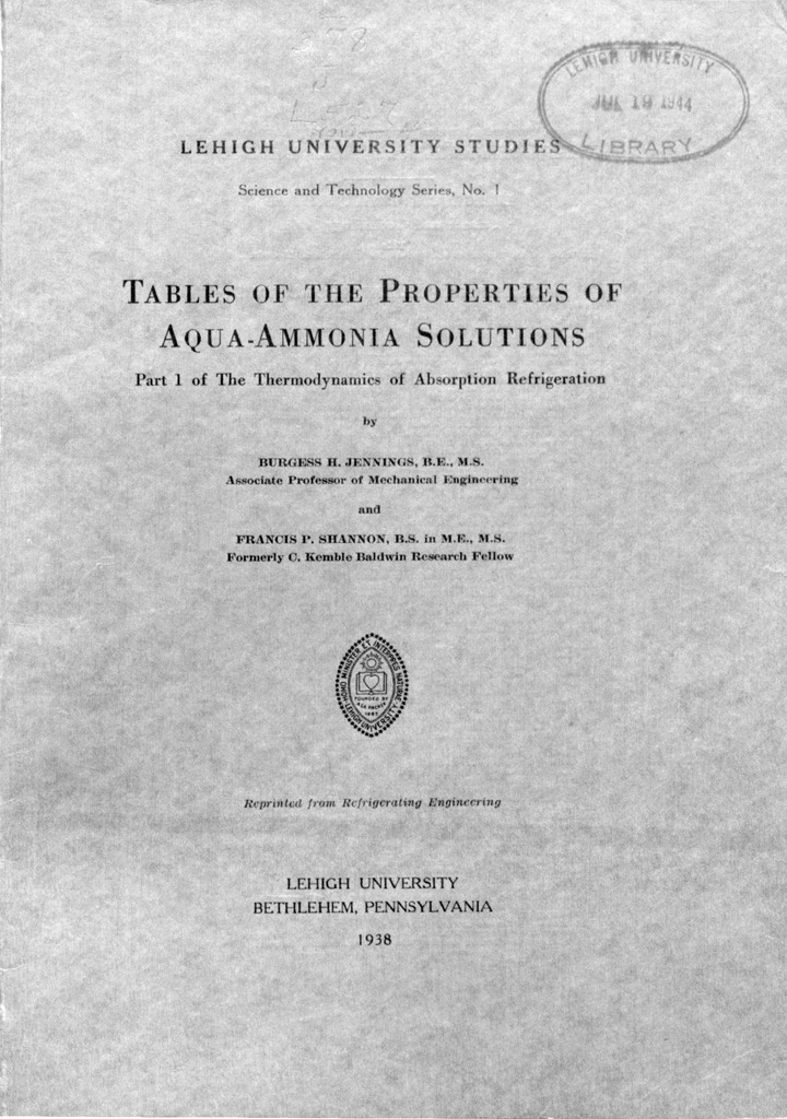 Tables of the properties of aqua-ammonia solutions. Part 1 of The ...