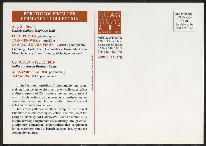 Portfolios from the Lehigh University Permanent Collection - Postcard ...