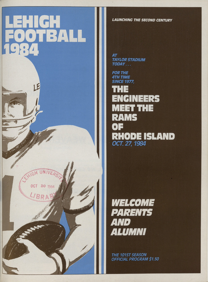 1984 Lehigh University Football Official Program, University of Rhode ...