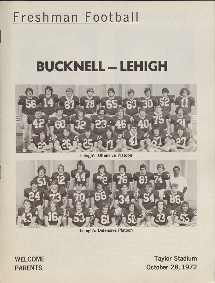 1972 Lehigh University Freshman Football Official Program, Bucknell ...