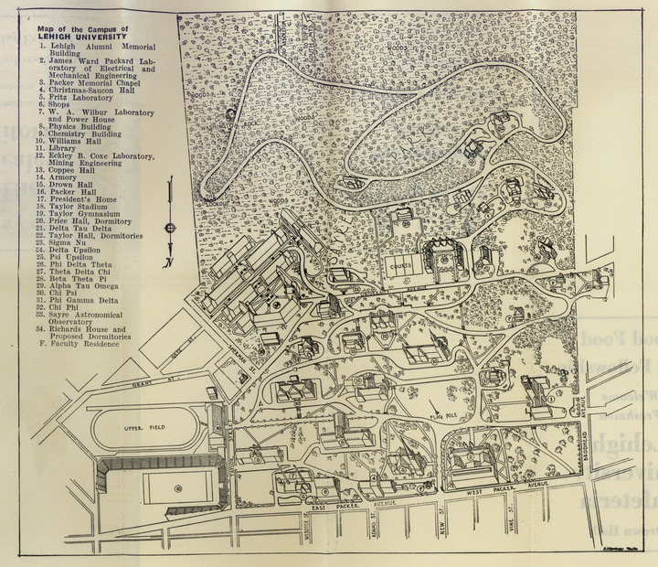 Campus map from 1938-1939 Lehigh students' hand-book | Lehigh Preserve