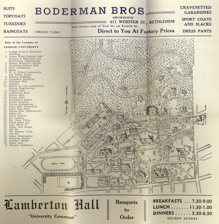 Campus map from 1942-1943 Lehigh students' hand-book | Lehigh Preserve