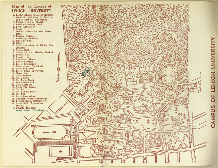 Campus map from 1948-1949 Lehigh students' hand-book | Lehigh Preserve