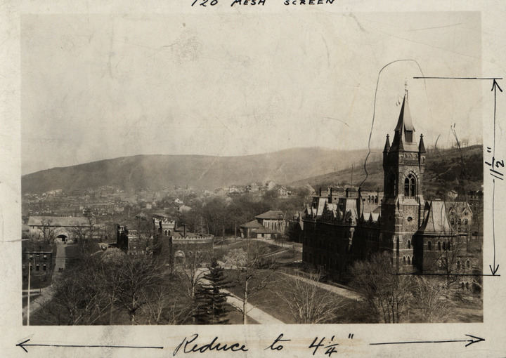 Aerial view / Packer Hall, the University Center; Linderman Library ...