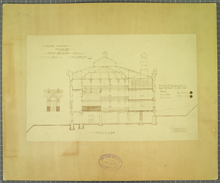 Scaled drawing of Linderman Library Section on Line A.B. Plan / 1876 ...