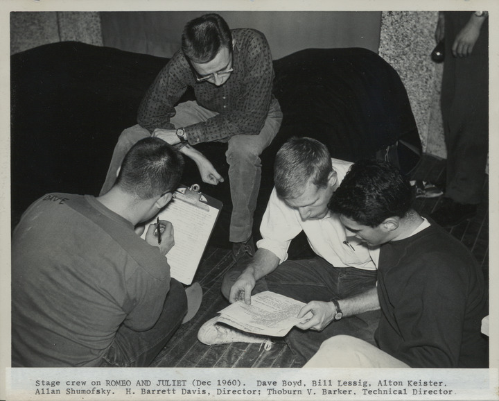 Black and white photo, caption reads Stage crew on ROMEO AND JULIET ...