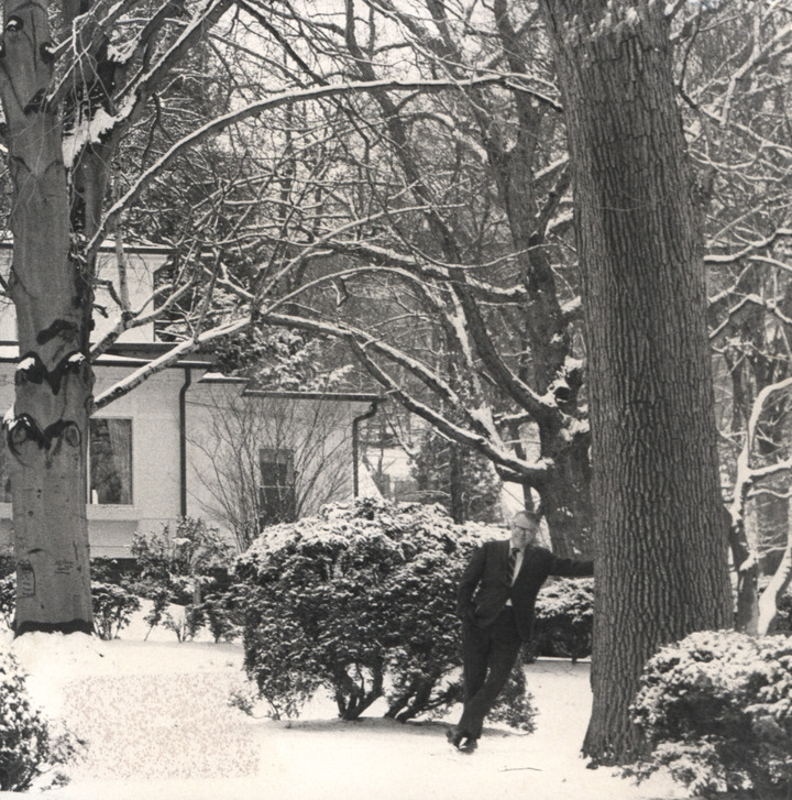 Jim Niemeyer leaning on a tree on a snowy day on campus | Lehigh Preserve