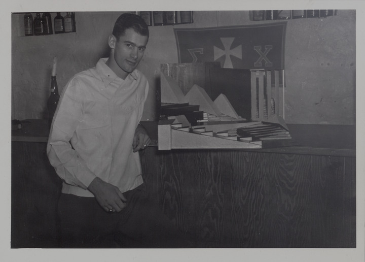 Quentin White with architectural stage model for 1949 Lehigh Music ...