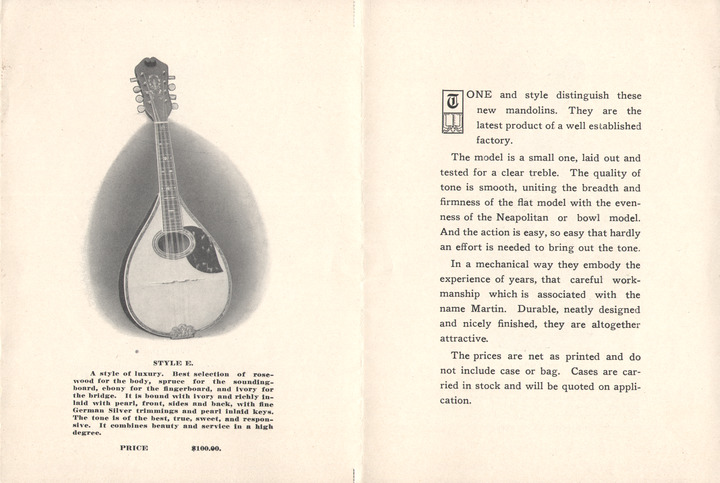 Pages from 1915 catalog depicting the Martin Style E mandolin | Lehigh ...
