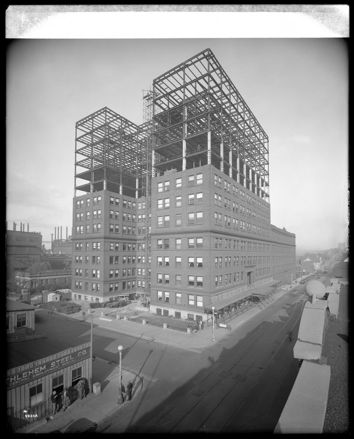 Six floors of structural steel on top of Main Office | Lehigh Preserve