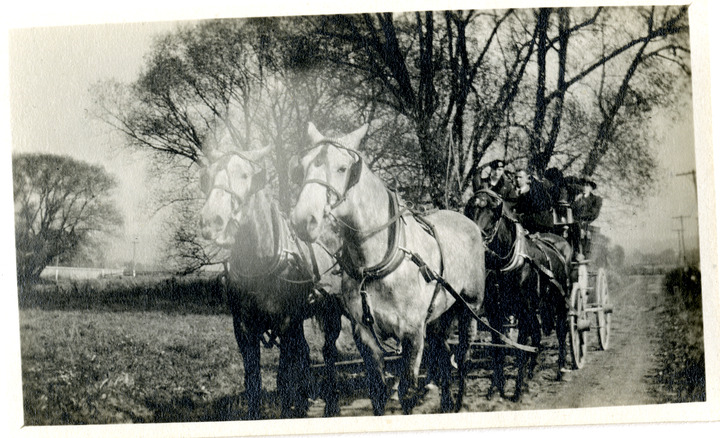 Jacob Frey collection--Four horses pulling carriage | Lehigh Preserve