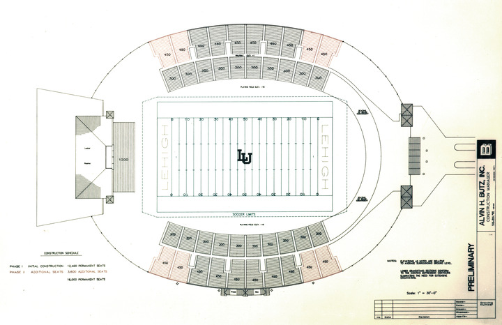Goodman Stadium architectural plan, birds eye view | Lehigh Preserve