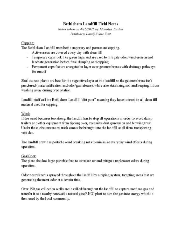 Landfill Design and Structure - Field Notes | Lehigh Preserve