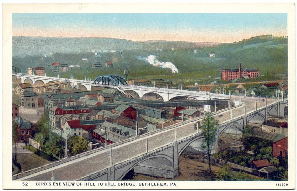 Bird's eye view of Hill To Hill Bridge, Bethlehem, Pa. | Lehigh Preserve